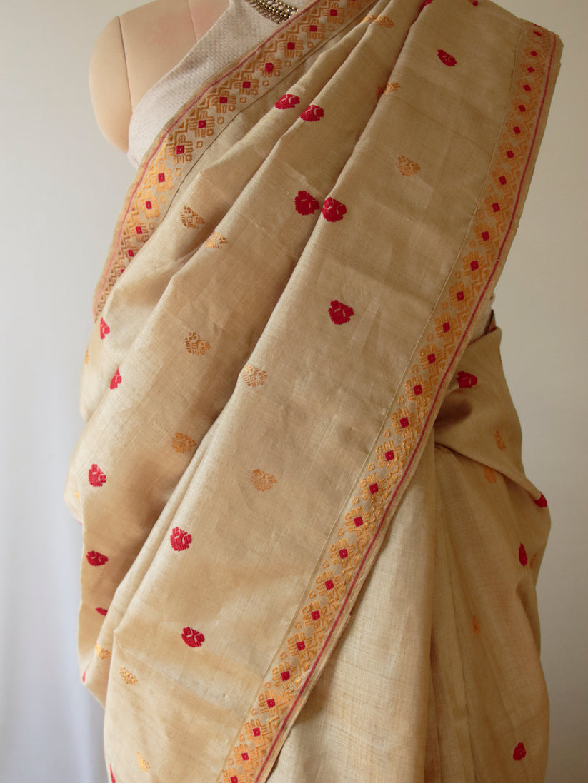 Handloom Traditional Design Muga Silk Saree from Assam- Made to Order ...