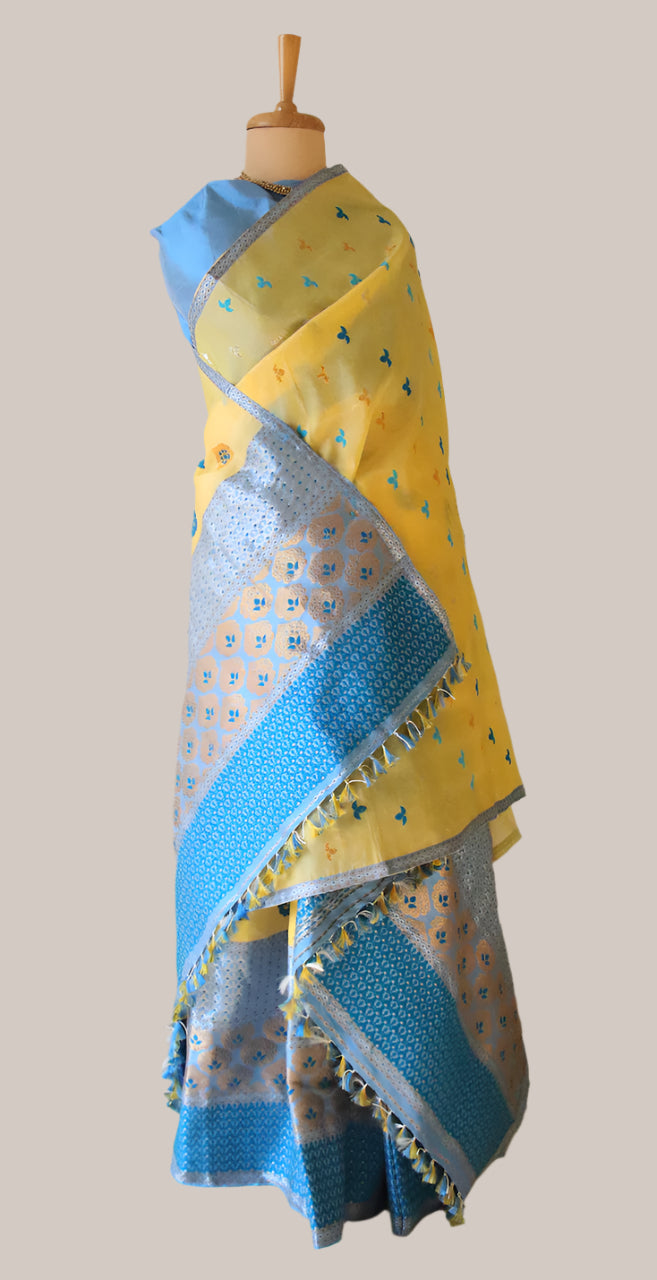 Yellow Traditional Handloom Mulberry Silk Mekhla Chador Set from Assam ...