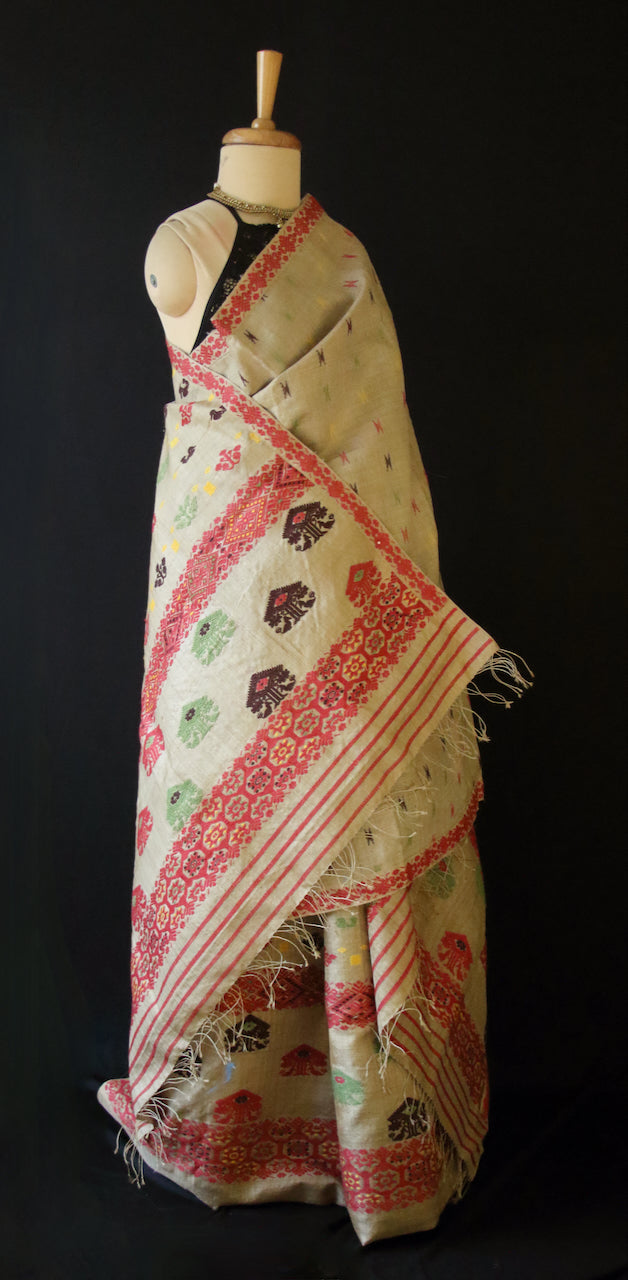 Authentic Muga Silk Traditional Design Mekhela Chador Set- Made to ord ...